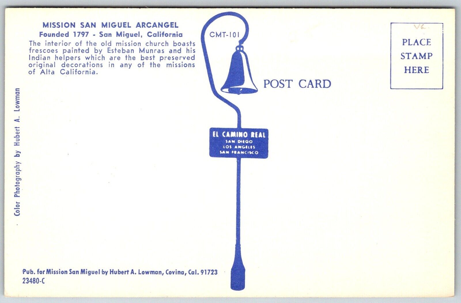 San Miguel California 1960s Postcard Interior Mission San Miguel ...