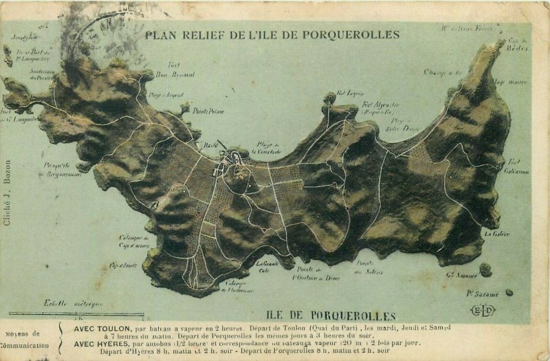 Plan relief de l`Ile de Porquerolles map postcard | Europe - France ...