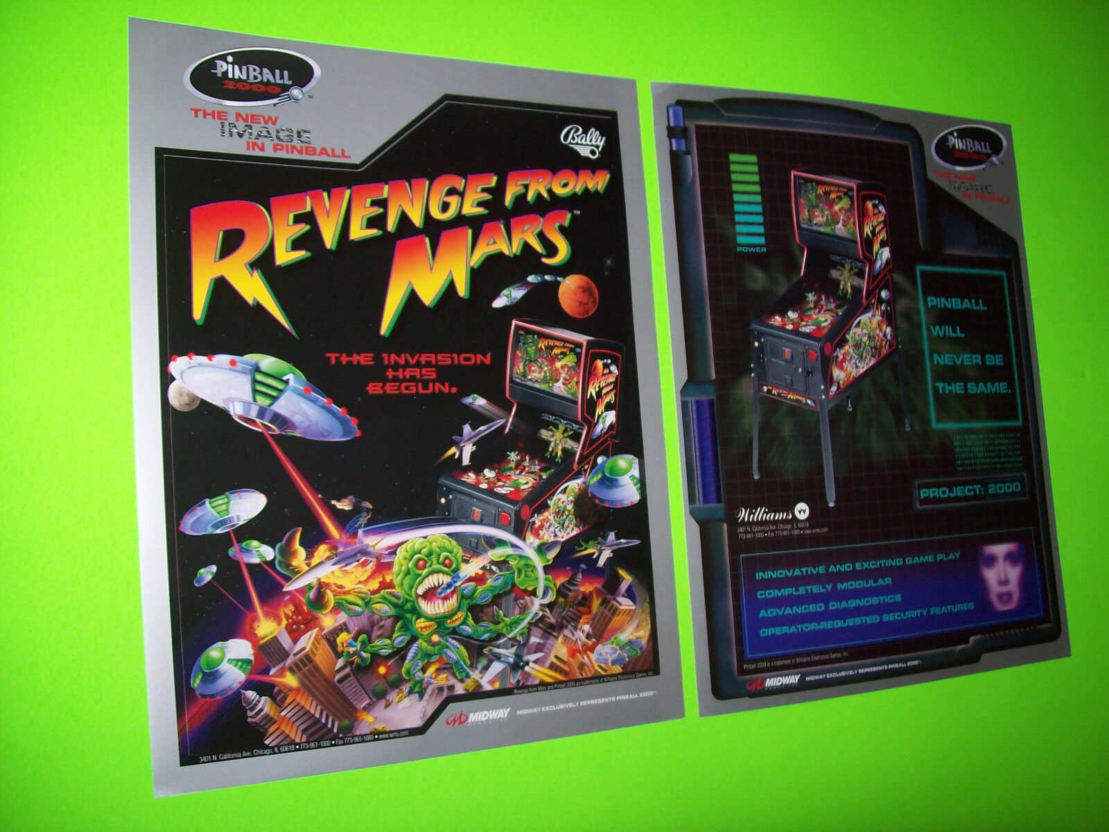 Revenge From Mars Pinball FLYERS Set Of 2 NOS Bally Original Space Age ...