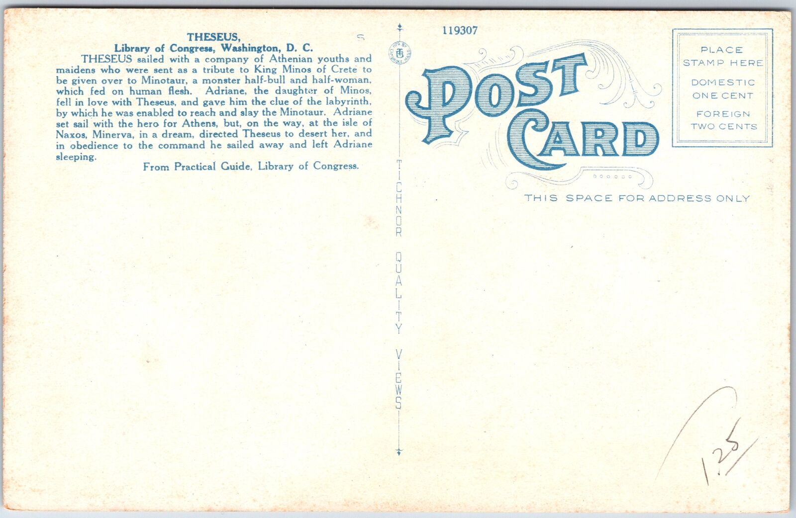 Vintage Postcard "Theseus" ART at Library of Congress Washington D.C ...