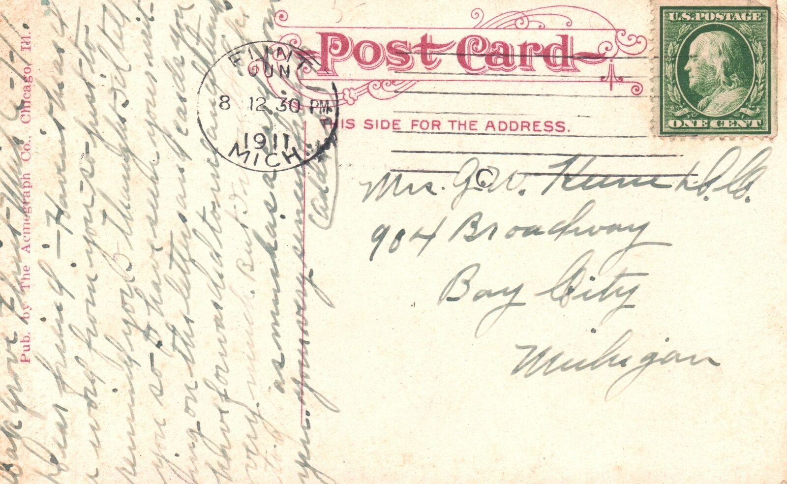 Vintage Postcard 1911 New Masonic Temple Fraternal Organization Flint ...