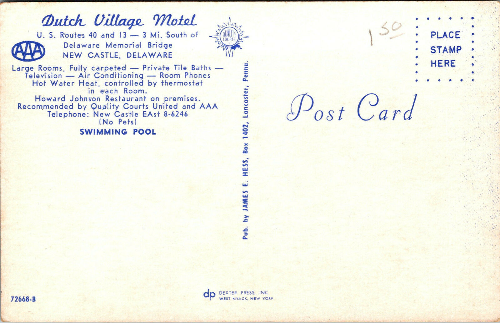 Vtg Dutch Village Hotel Room Interior new Castle Deleware DE Chrome ...