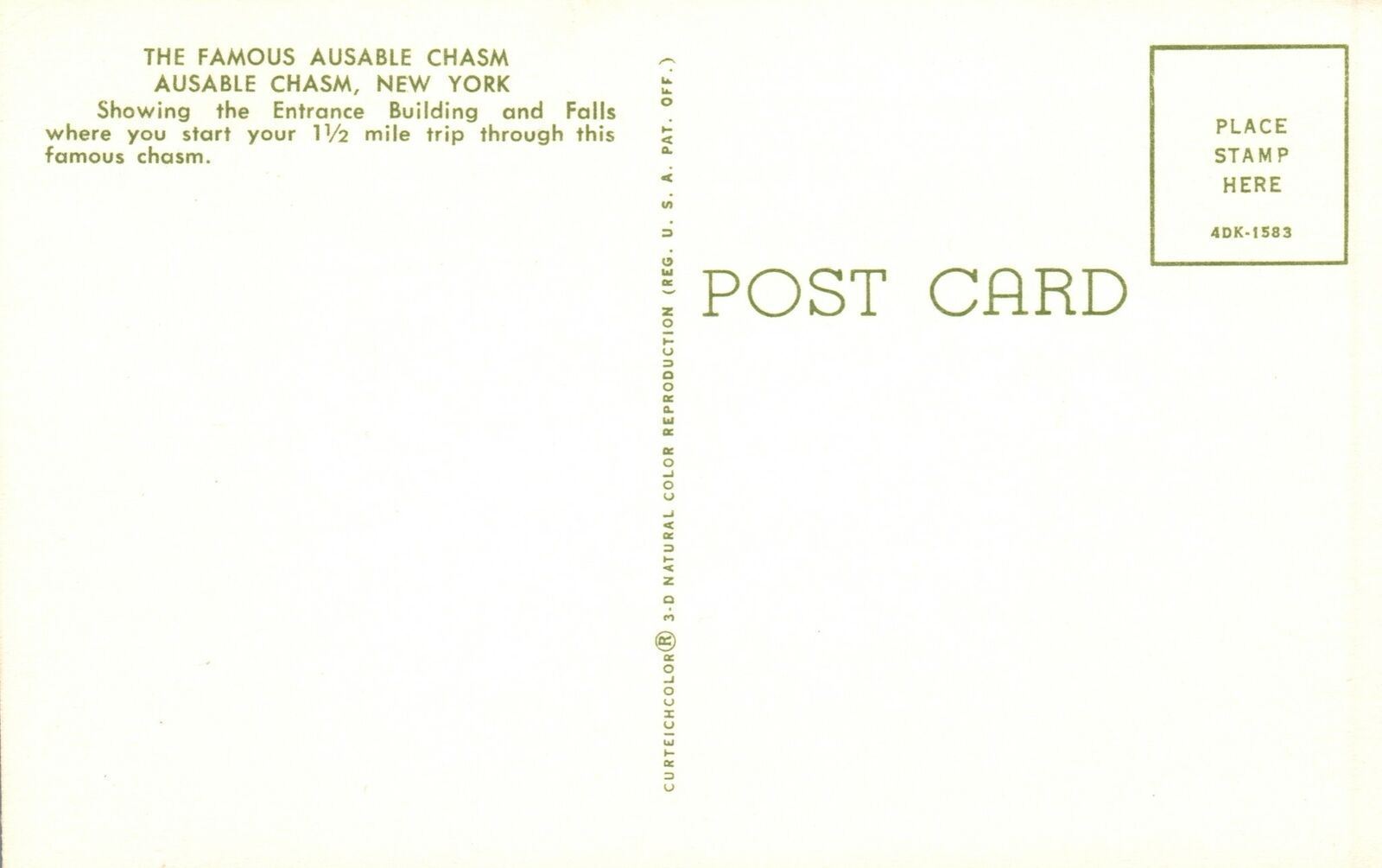 Vintage Postcard Entrance Building & Falls Famous Ausable Chasm New ...