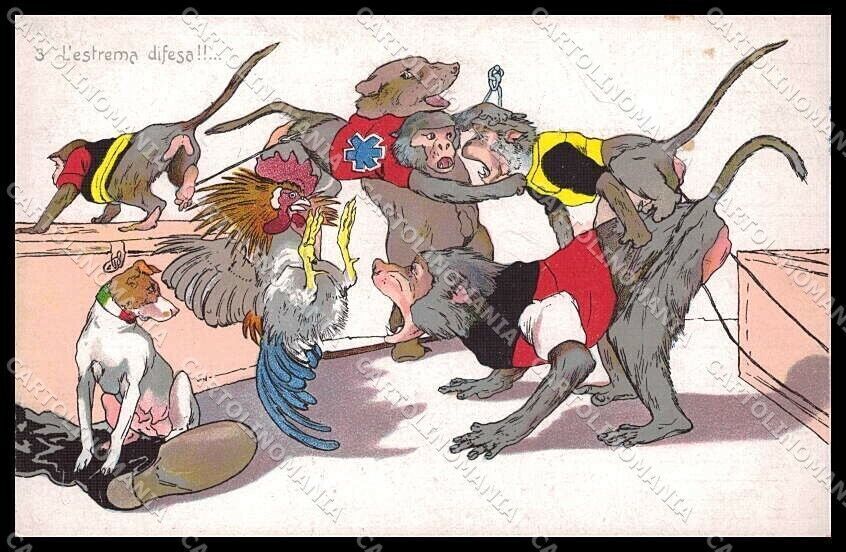 WWI WW1 Italian Propaganda Monkey Russia Bear Rooster Norfini cartolina ...
