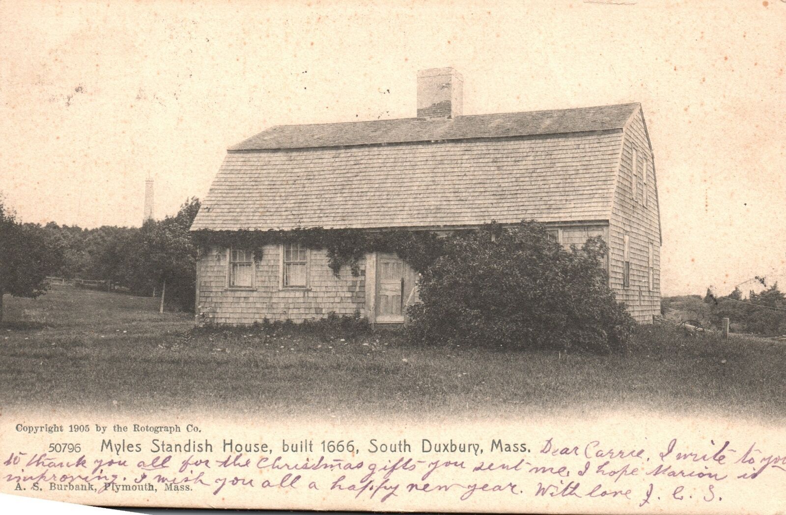 Vintage Postcard 1906 Myles Standish House Built 1666 Duxbury ...