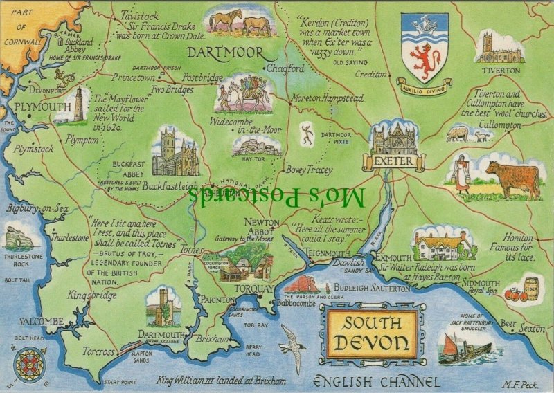 Maps Postcard - Map Showing South Devon and The English Channel RR10402 ...