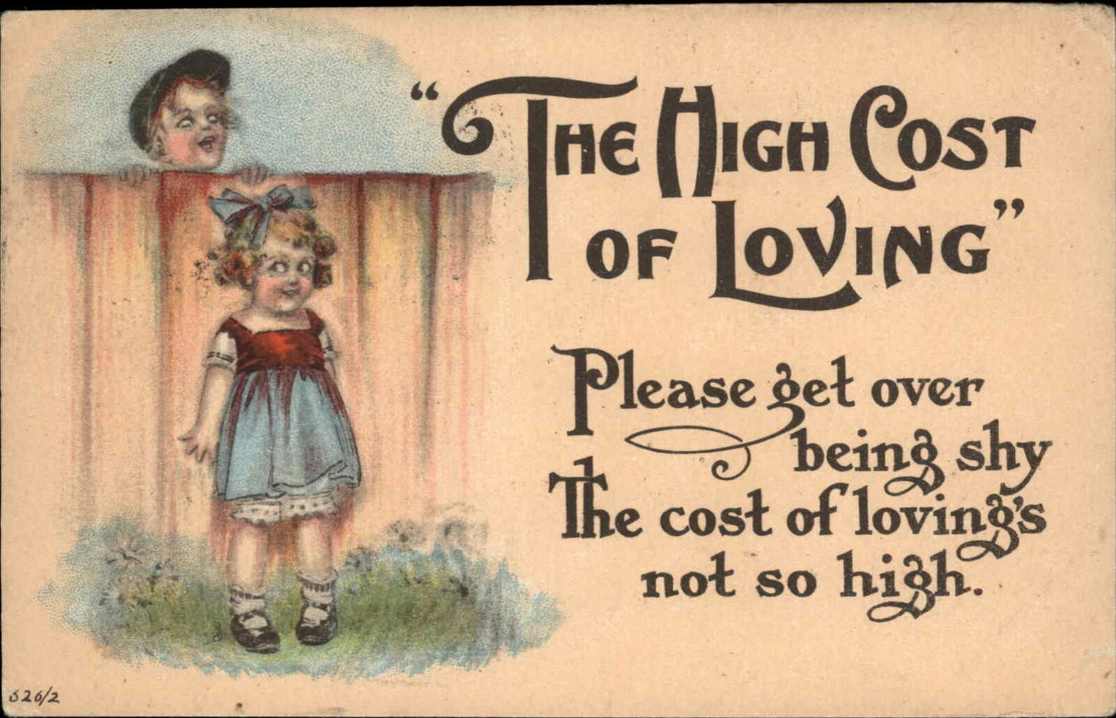 Children Comic Boy Peeks Over Fence Flirting with Girl c1910s Postcard ...