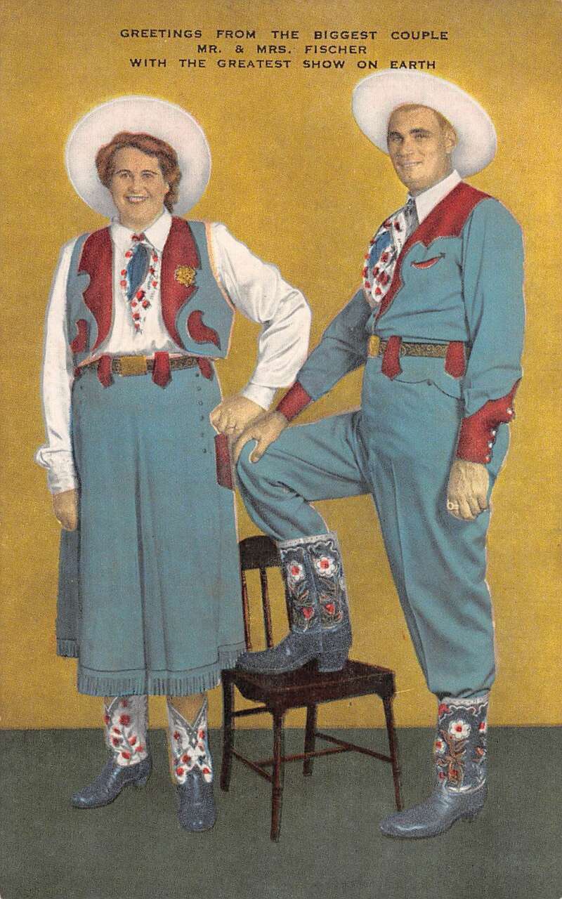 Mr and Mrs Fischer Ringling Bros Circus Side Show Giants Postcard ...