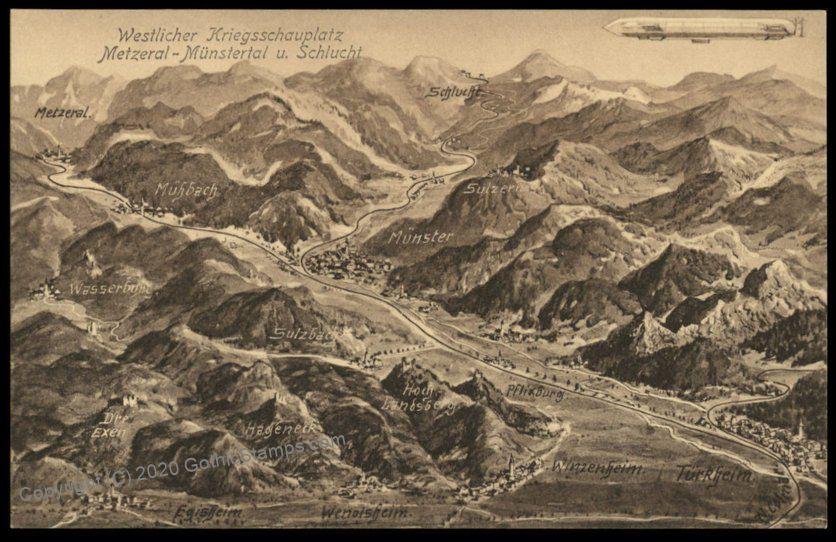 Germany WWI Zeppelin Metzeral Muenstertal Map View Battle Patriotic ...