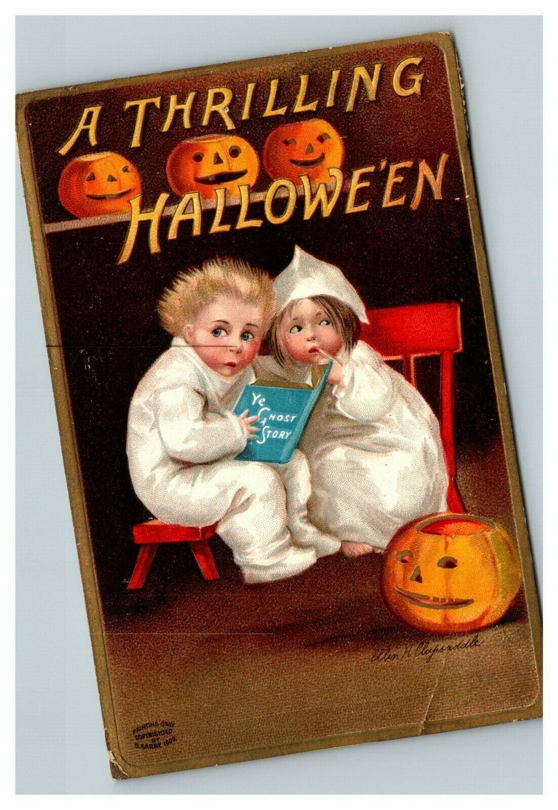Vintage 1909 Ellen Clapsaddle Halloween Postcard Cute Kids Reading ...