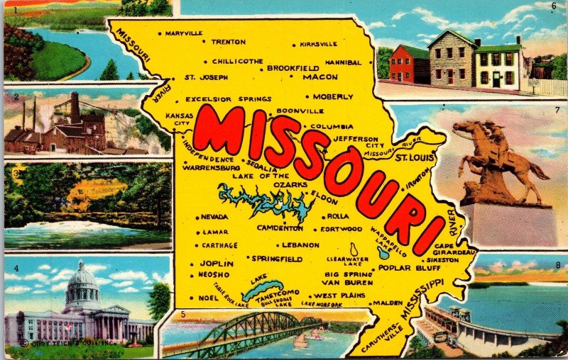 Vintage Postcard Greetings From the State of Missouri Animated MAP ...