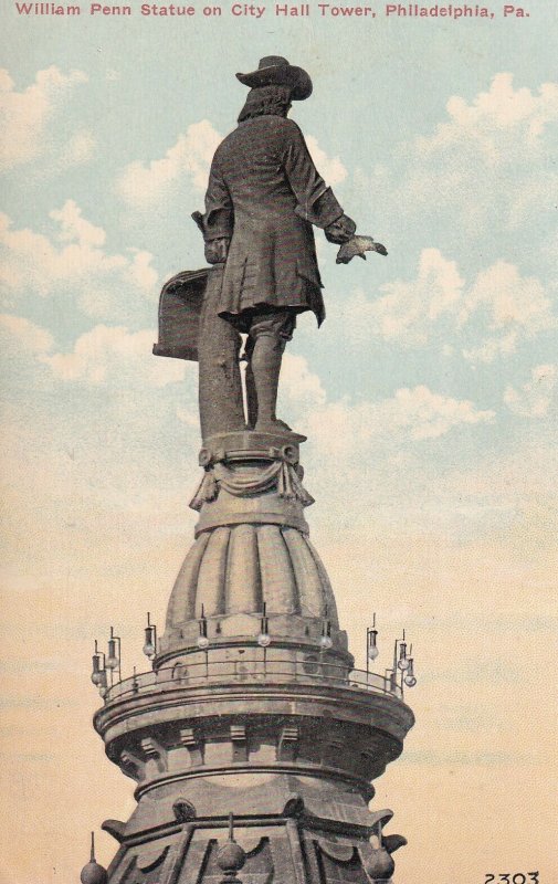 PHILADELPHIA, Pennsylvania, 1900-1910s; William Penn Statue On City ...