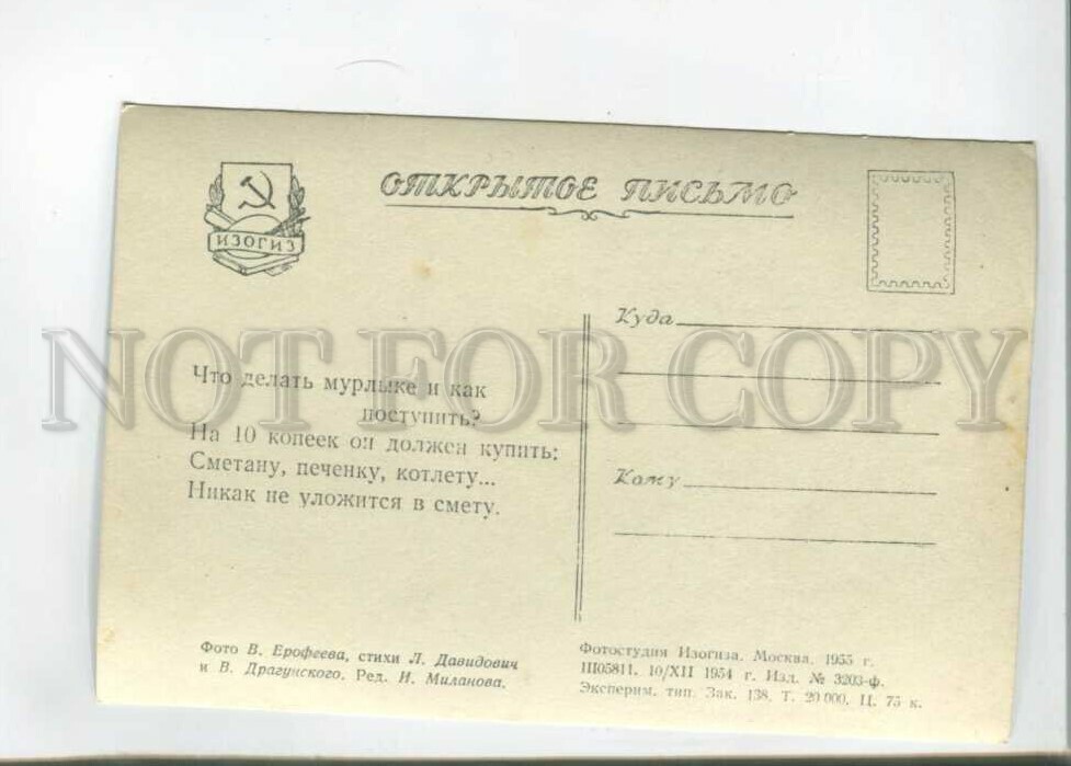 473375 USSR 1955 kitten with bills photo by Erofeev edition 20000 ...