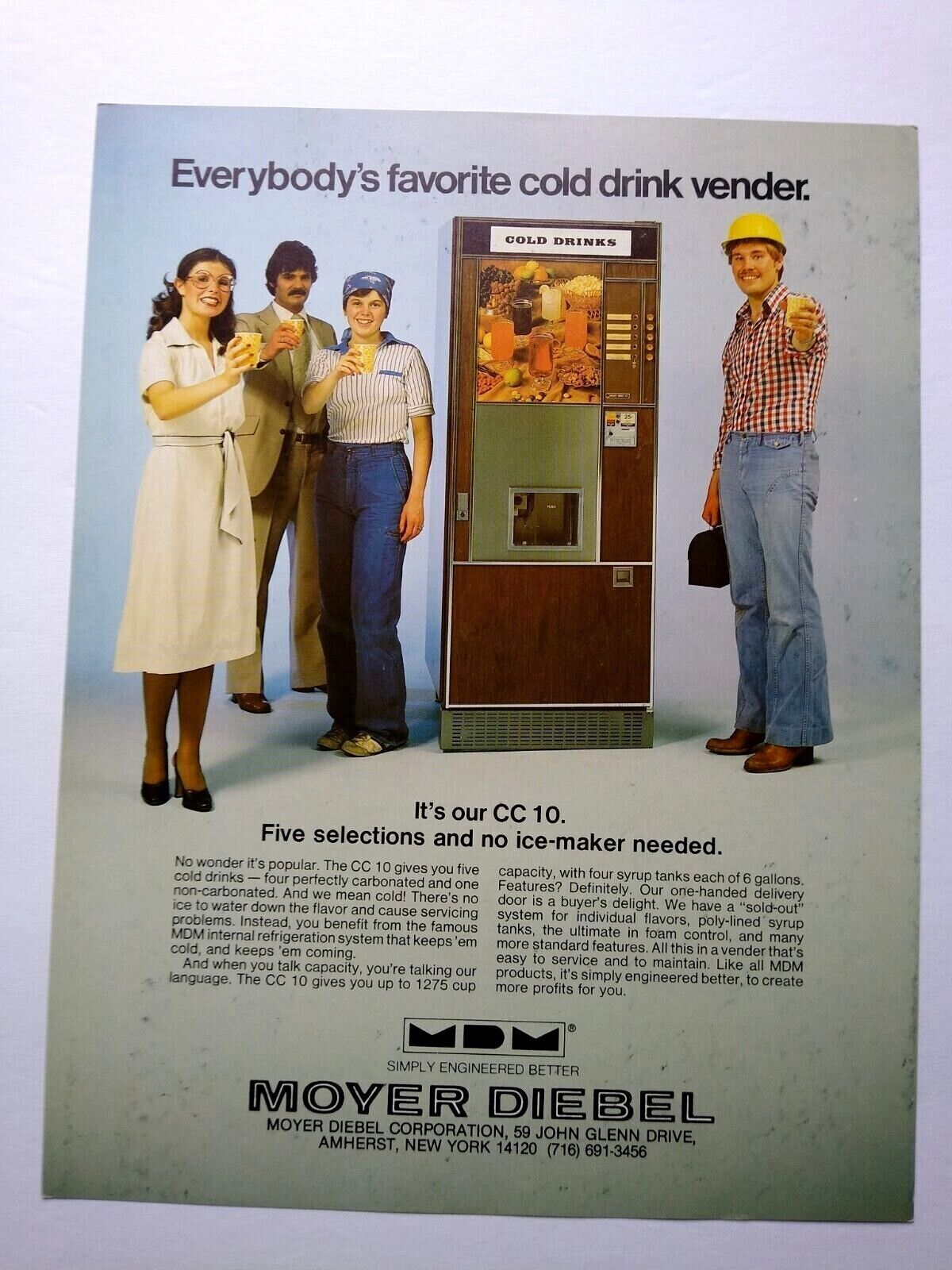 Moyer Biebel Cold Drinks Vending Machine Flyer Model CC-10 Vintage 8.5 ...