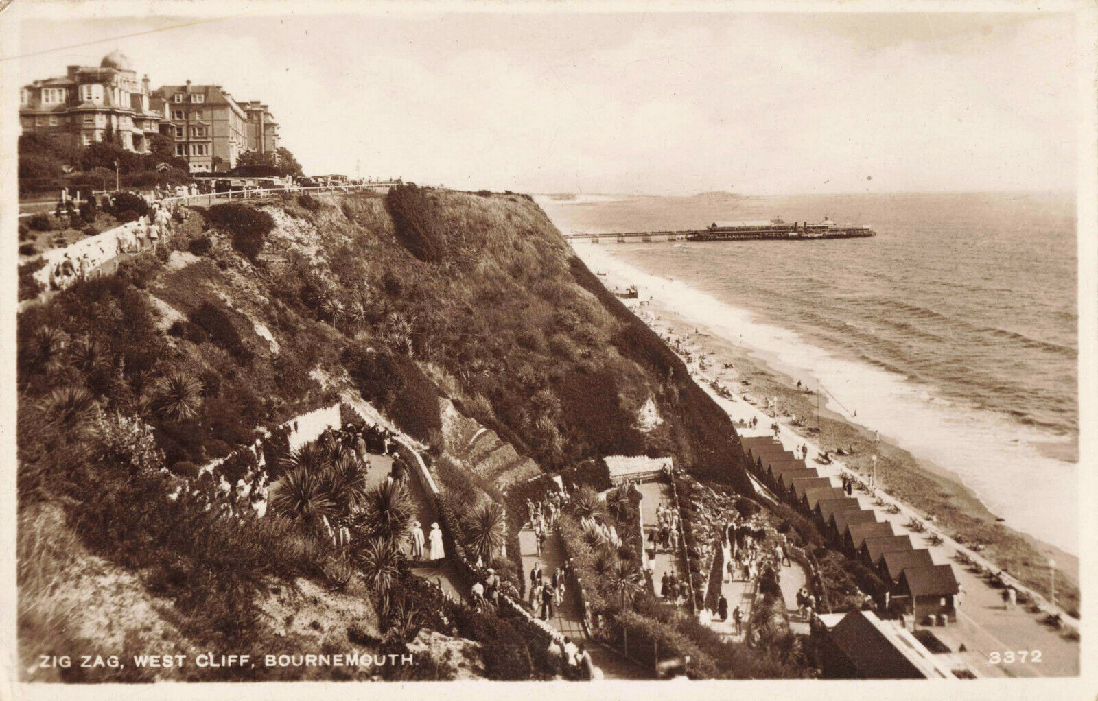 Vintage Real Photo PC,1937, THE WEST CLIFF, ZIG ZAG PATH, BOURNEMOUTH ...