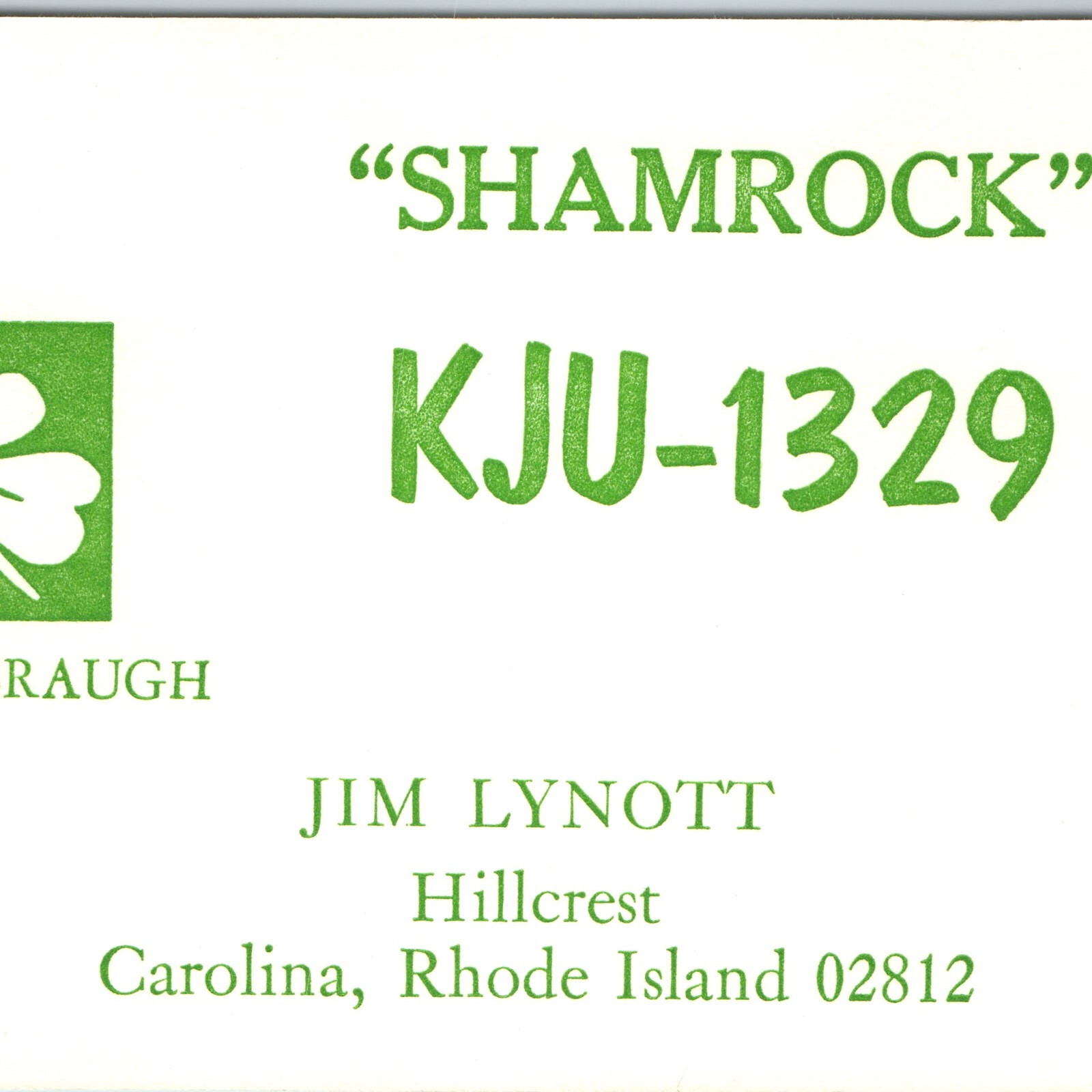 c1970s Carolina RI Shamrock Irish Art QSL Radio Card Lynott Hillcrest ...
