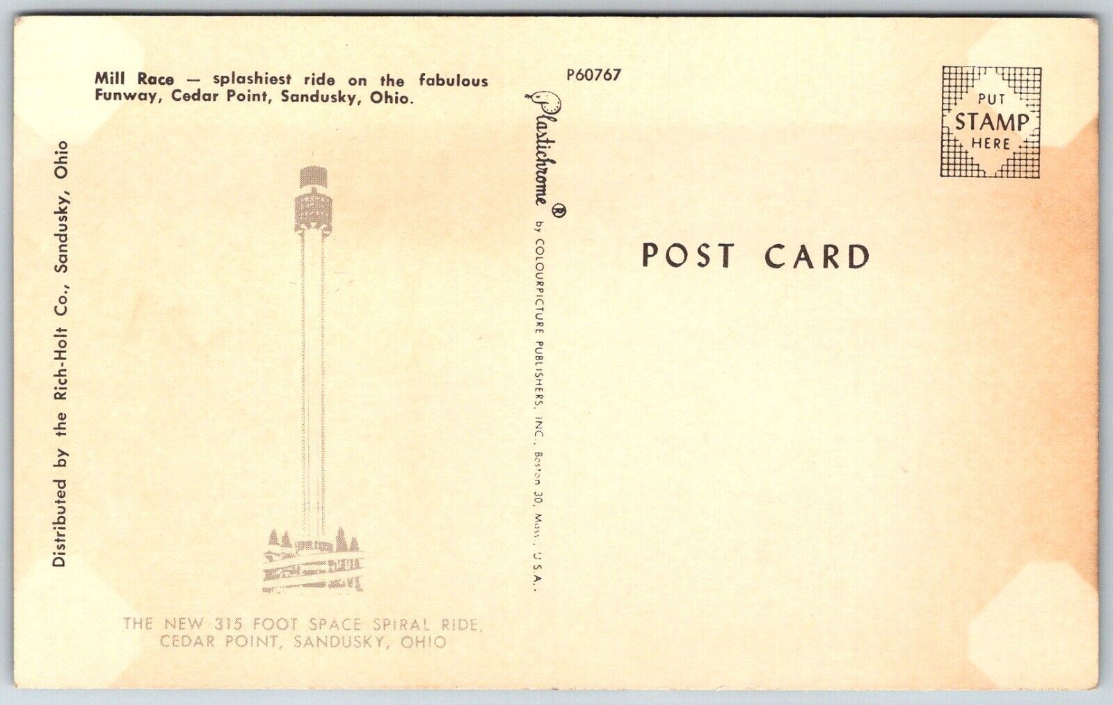 Cedar Point Sandusky Ohio 1960s Postcard Mill Race Log Ride Amusement ...