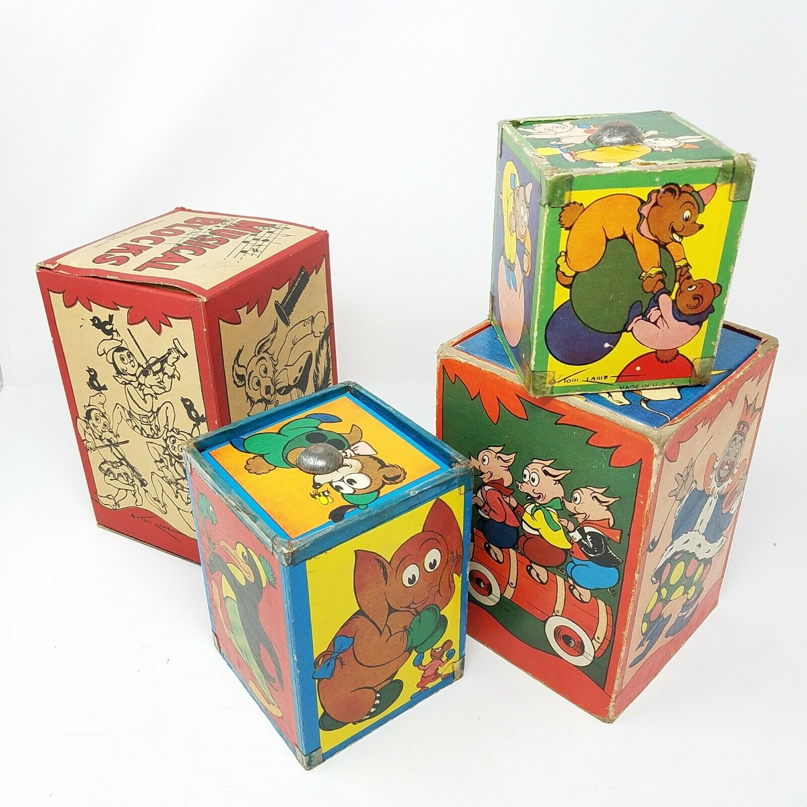 Vintage Nesting Toy Blocks 1930's Kids Stacking Musical with Original ...