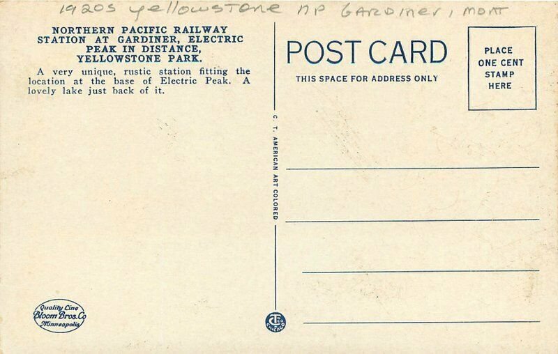 Montana Yellowstone Park NP Station Gardiner 1920s Postcard Curtis ...