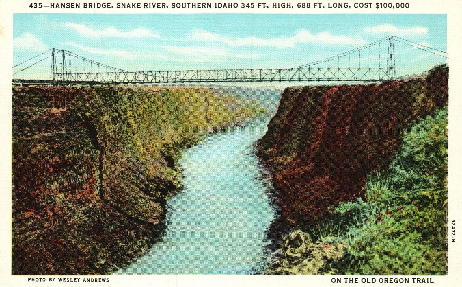 Vintage Postcard Hansen Bridge Snake River Old Oregon Trail Southern ...