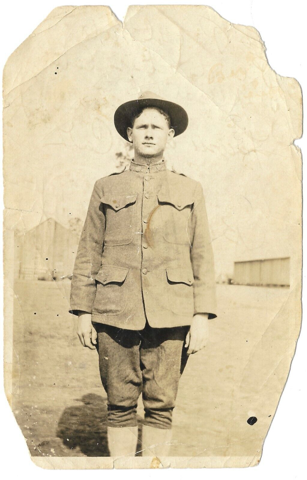 WW1 World War 1 U.S. Army Soldier At Attention. Buildings in Background ...