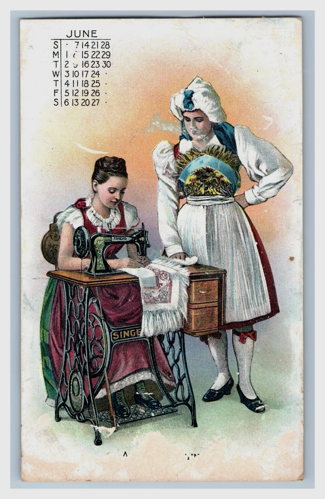 1900s Singer Sewing Machine Calendar June Austria Vienna P210 ...