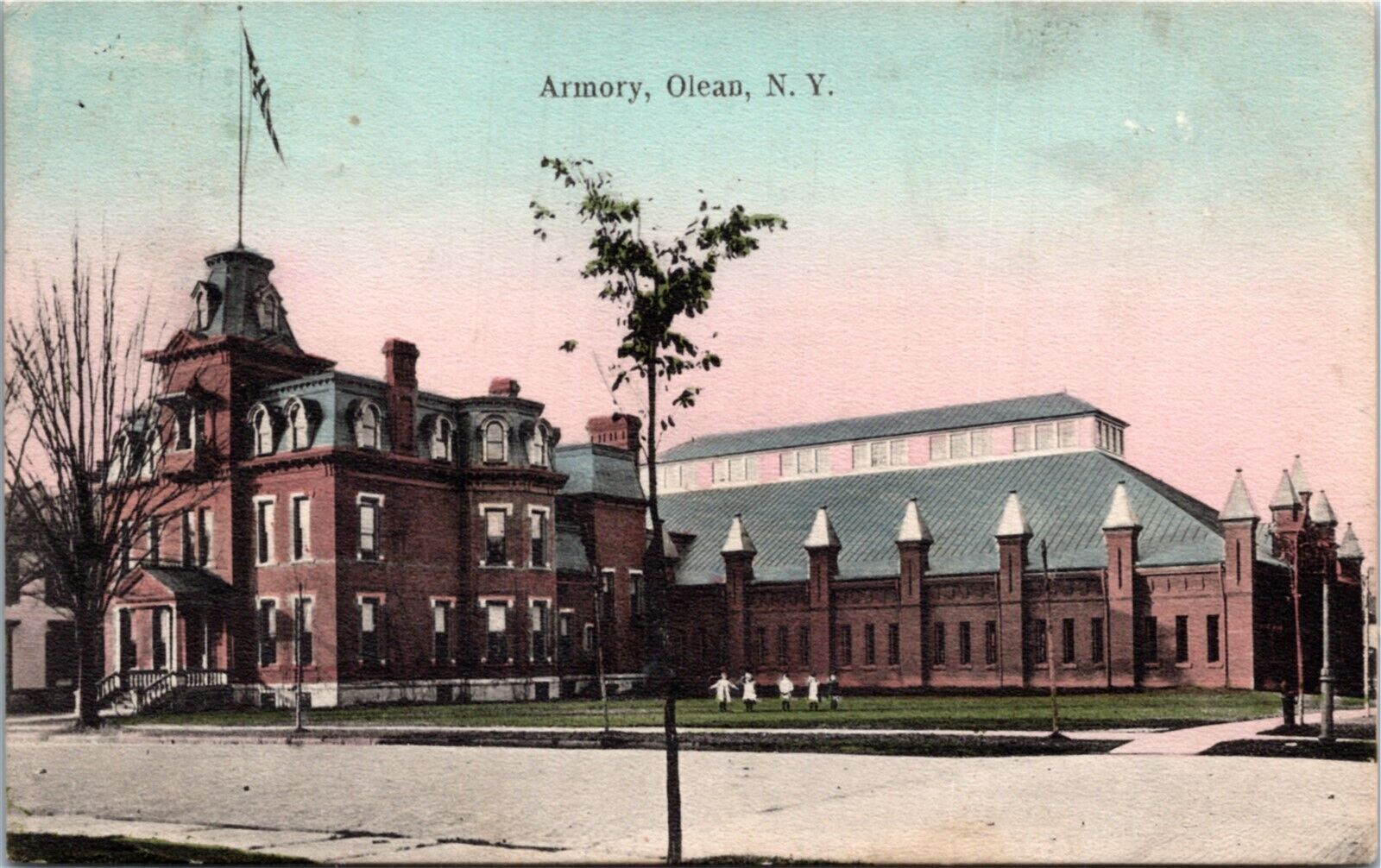 Postcard New York Cattaraugus County Children Playing by Olean Armory ...