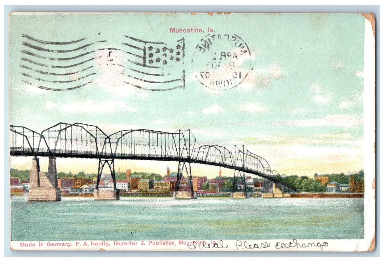1907 Bridge River Exterior Building Muscatine Iowa IA Vintage Antique ...