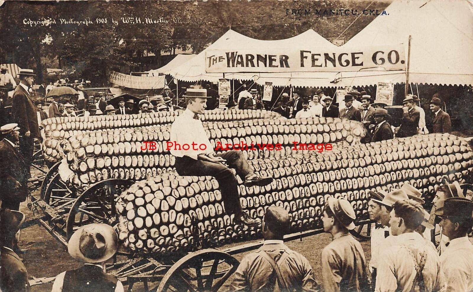Exaggeration, RPPC, WH Martin, Large Corn, Warner Fence Advertising ...