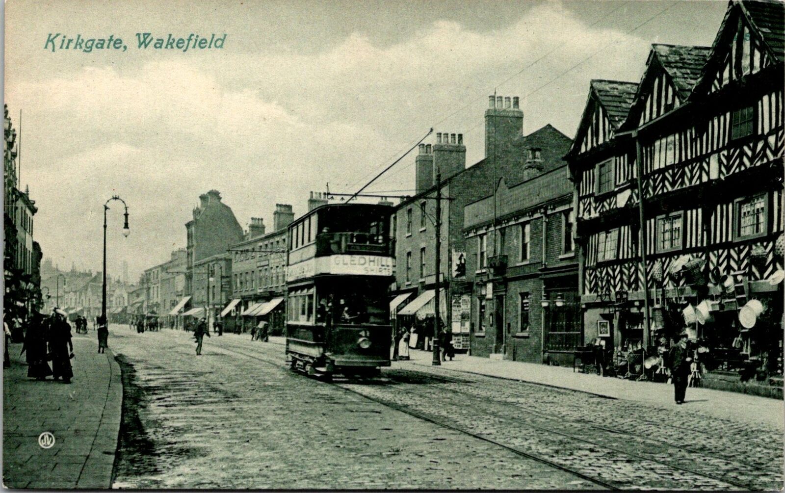 Vintage Postcard Kirkgate Wakefield Trolley BUS Street Scene 1920s ...