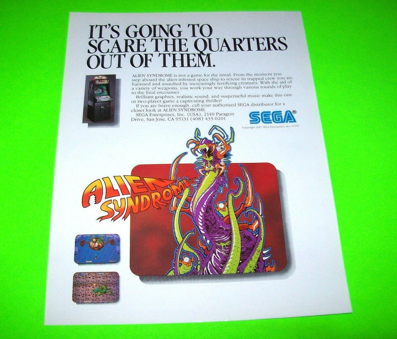 ALIEN SYNDROME Original 1987 NOS Video Arcade Game Flyer Vintage Promo ...