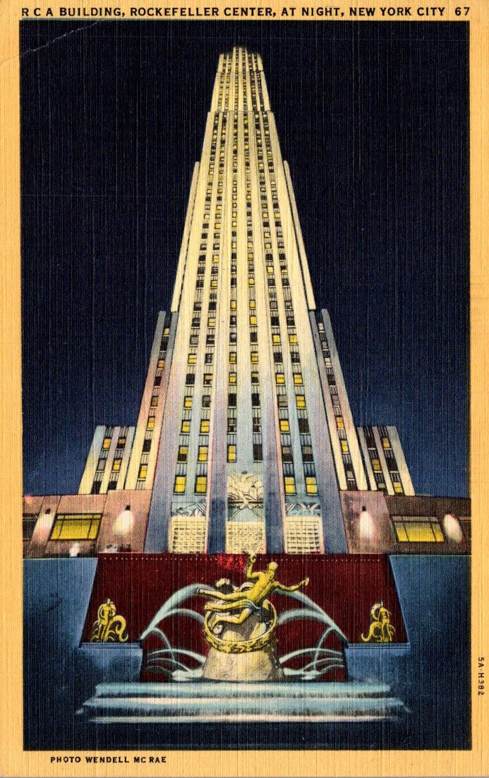 New York City Rockefeller Center RCA Building At Night 1945 Curteich ...