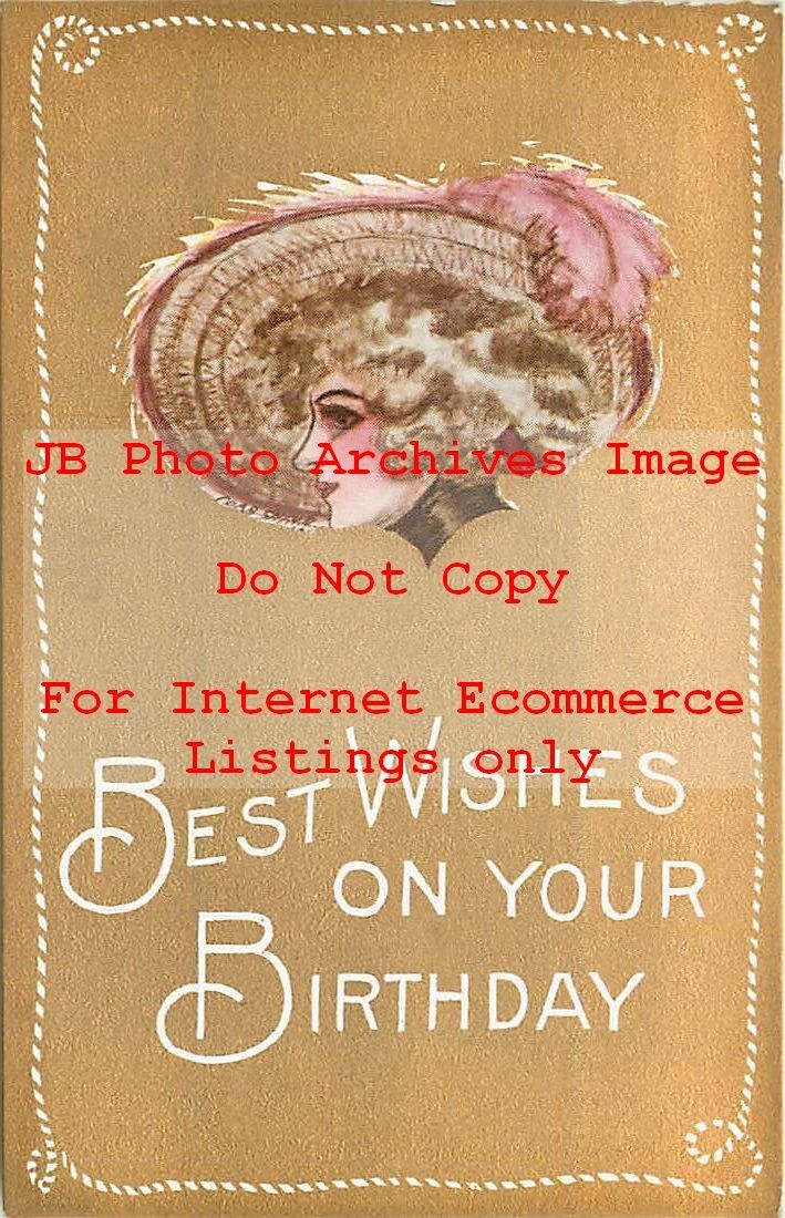 Cobb Shinn, Unknown Pub, Birthday, Woman with Purple Feather in Straw ...