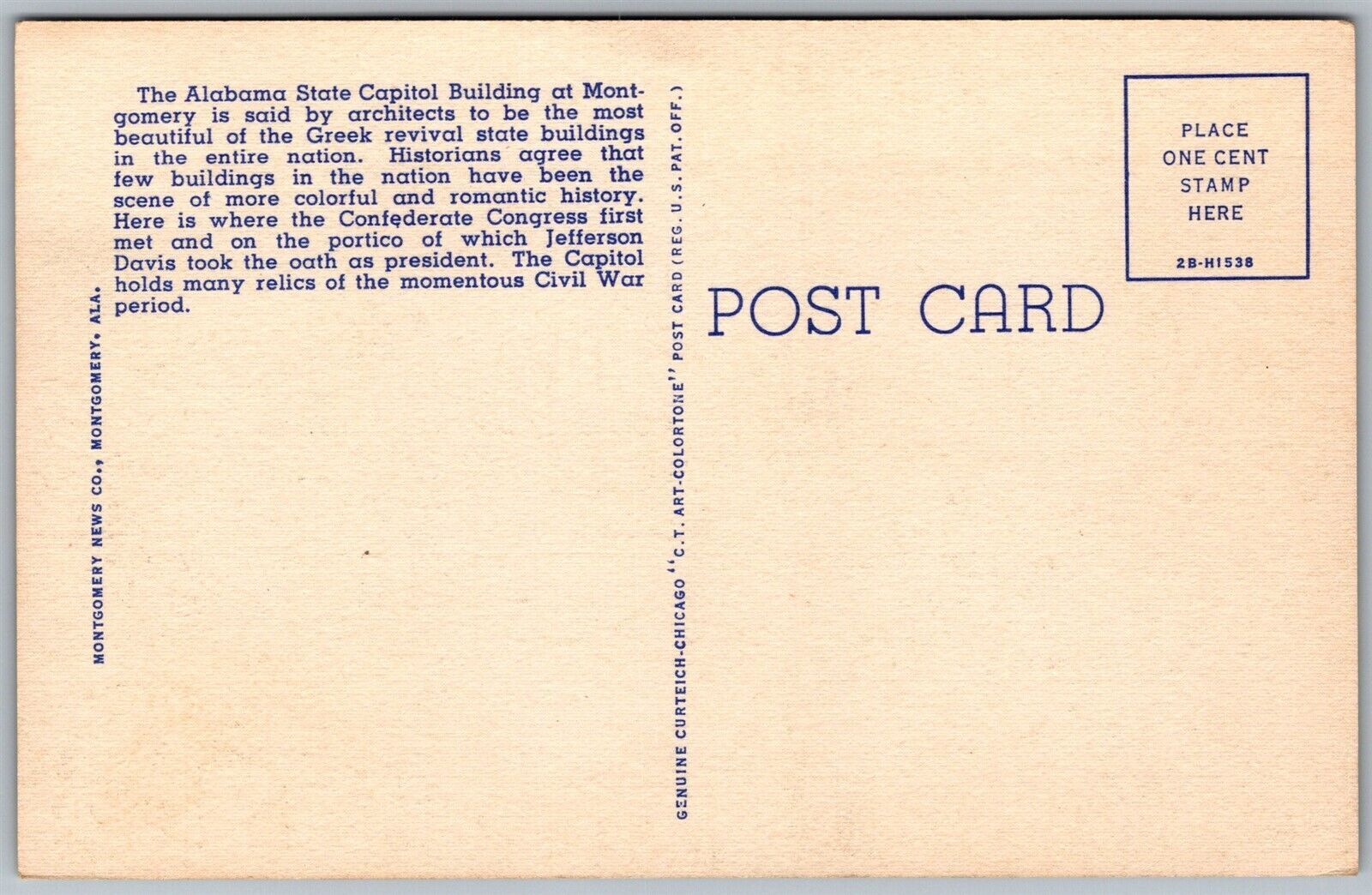 Vtg Montgomery Alabama AL State Capitol Facade 1940s Old Linen View ...