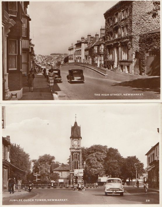 The Jubilee Clock Tower Cyclists High Street Newmarket 2x Real Photo ...