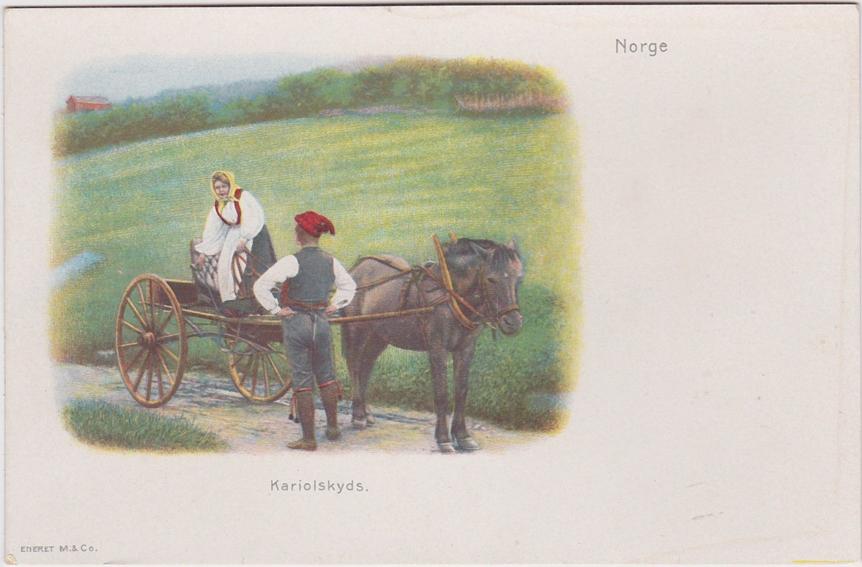 Woman and man in bunad with horse and karjol-Mittet ca 1910 | Europe ...
