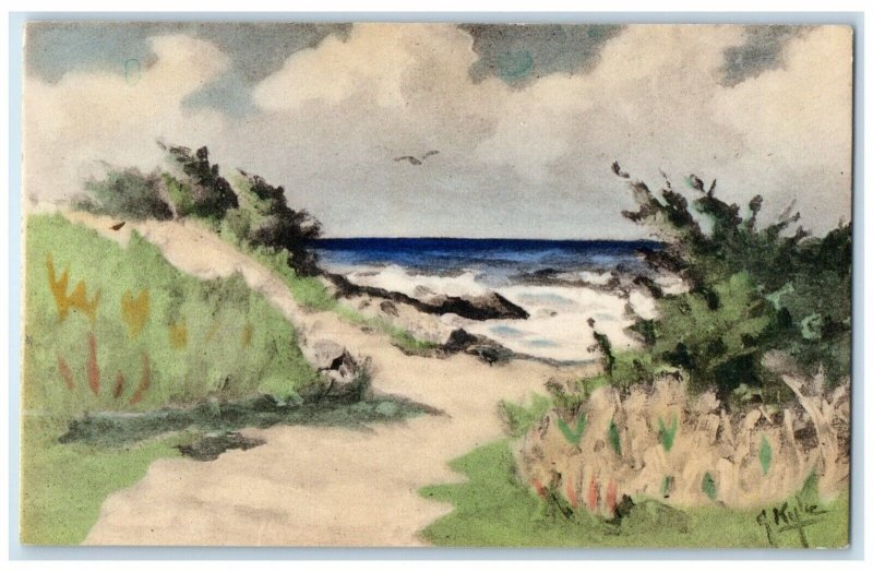 c1960 Marginal Way Hand Draw Art Painting Gwendolen Kyle Ogunquit Maine ...