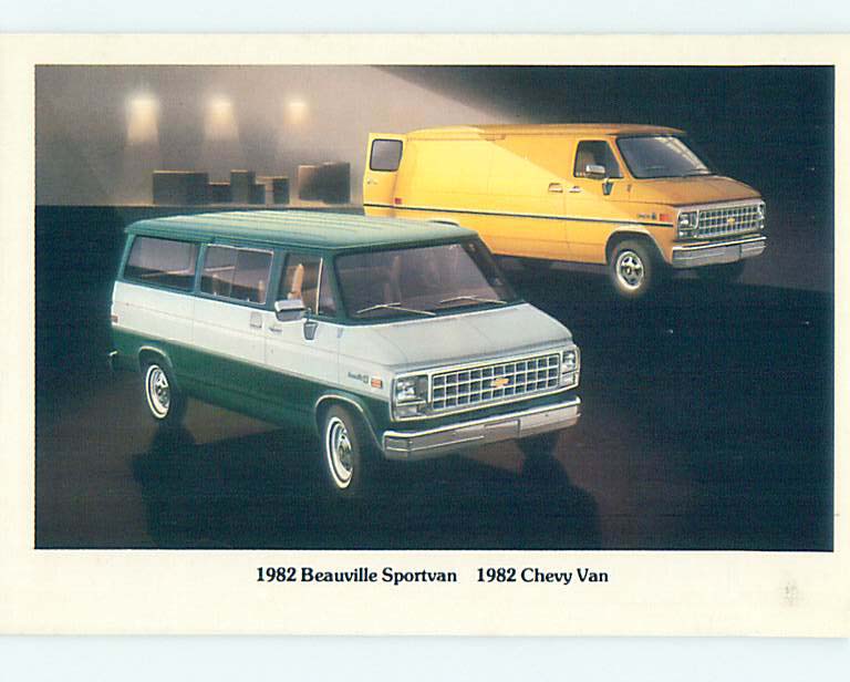 1982 car dealer ad postcard CHEVROLET BEAUVILLE SPORTVAN & CHEVY VAN ...
