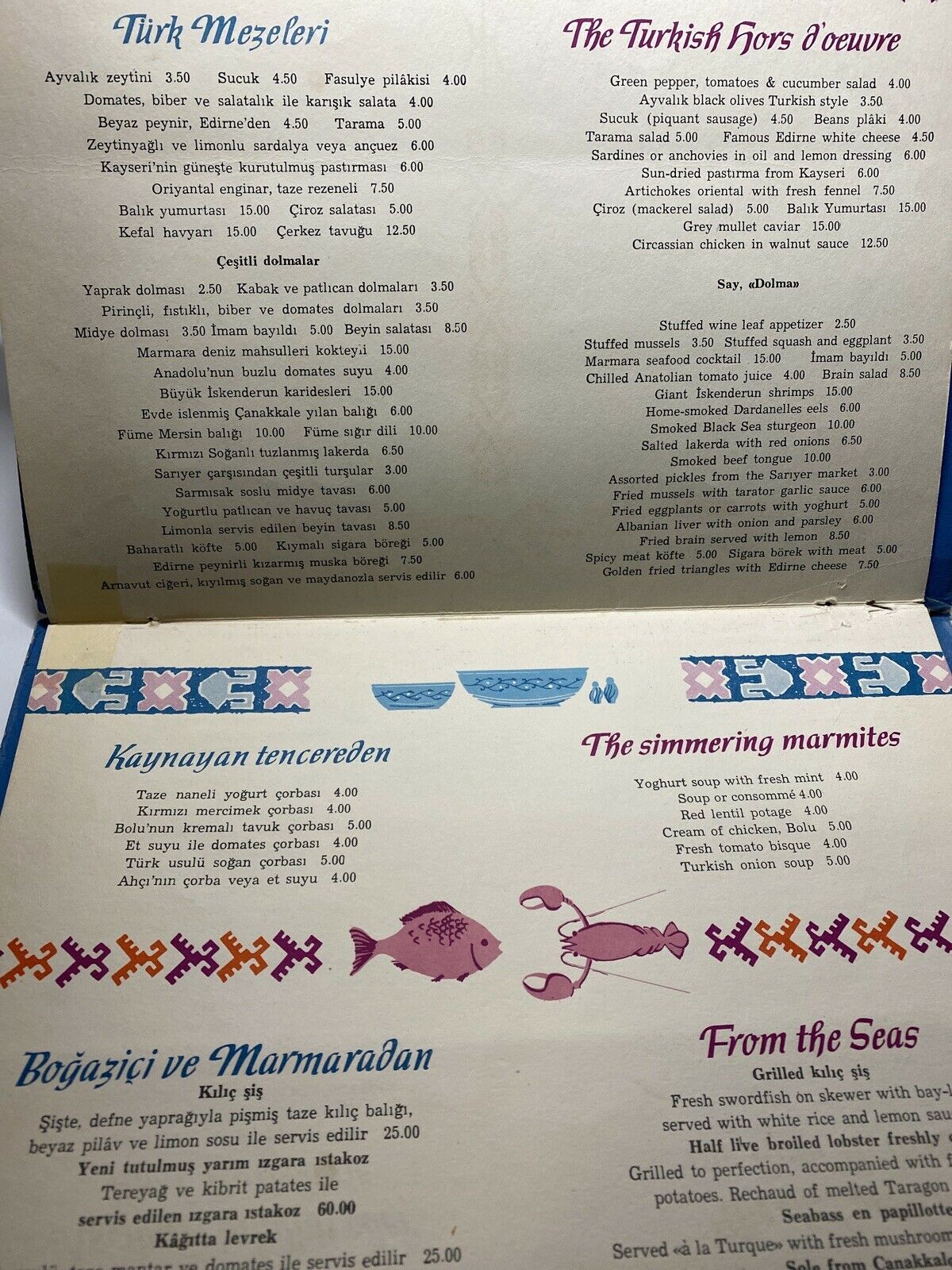 Vintage 1960s Istanbul Hilton Hotel Restaurant Menu Roof Rotisserie ...