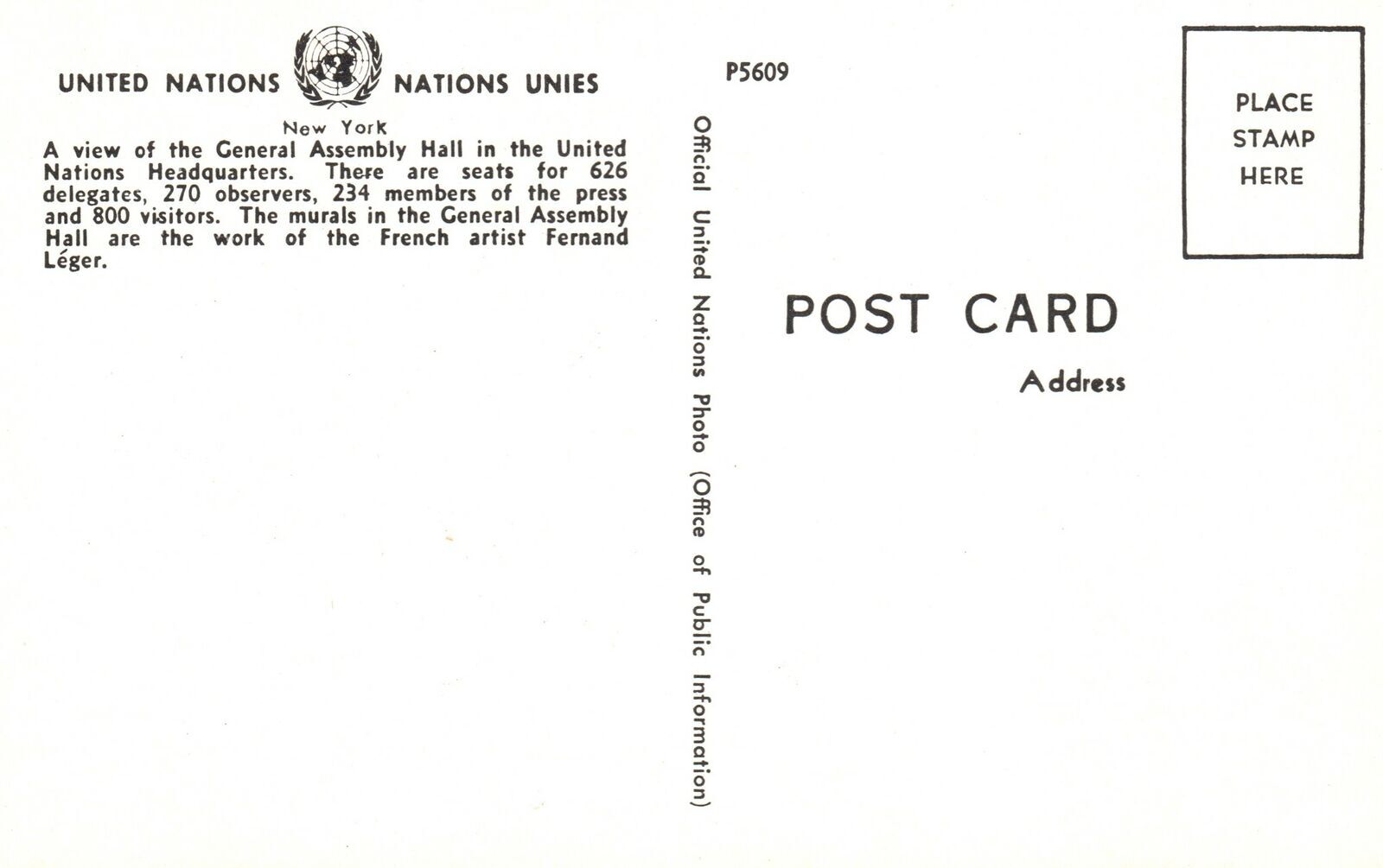 Vintage Postcard United Nations General Assembly Hall Headquarters New ...