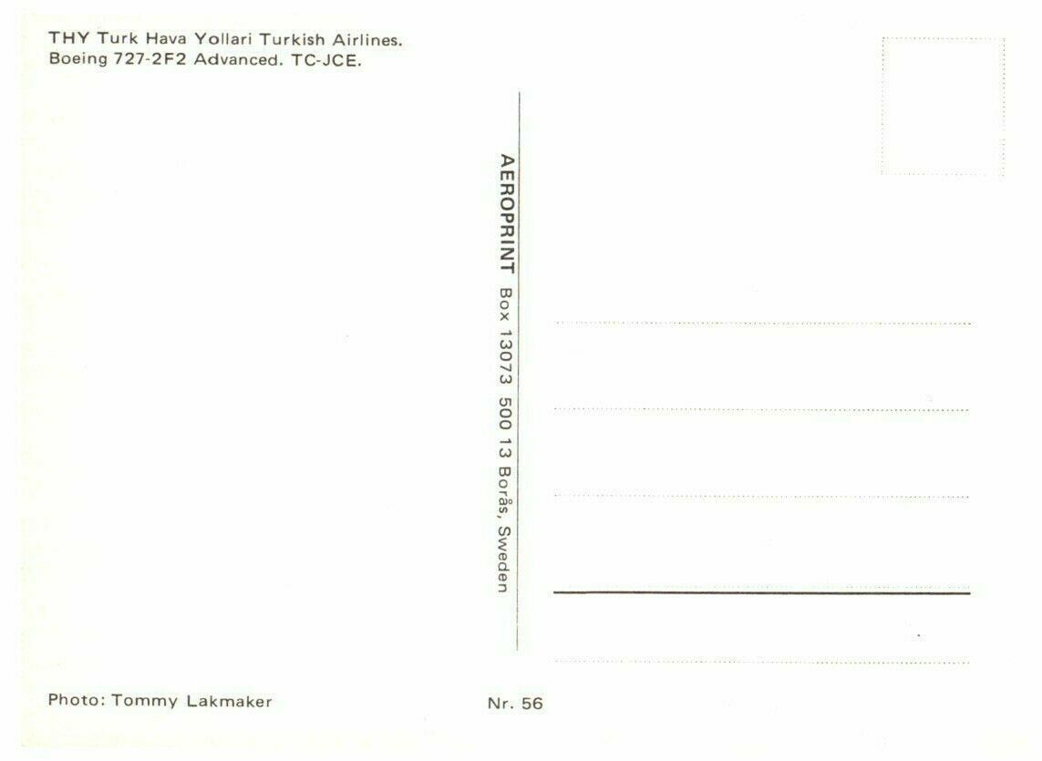 Turk Hava Yollari Turkish Airlines Boeing 727 2F2 Airplane Postcard ...