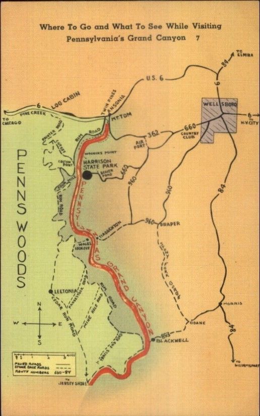 Penns Woods Pennsylvania Grand Canyon Linen MAP Postcard rpx | United ...