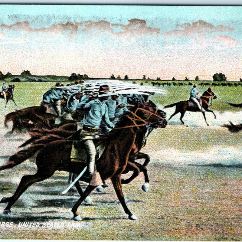 c1910s US Army Cavalry Charge Horseback Swords Military Postcard ...