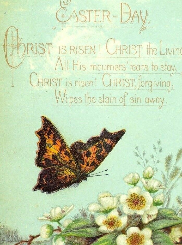 1870's-80's Lovely Christ Is Risen Easter Day Fabulous Insect Victorian ...