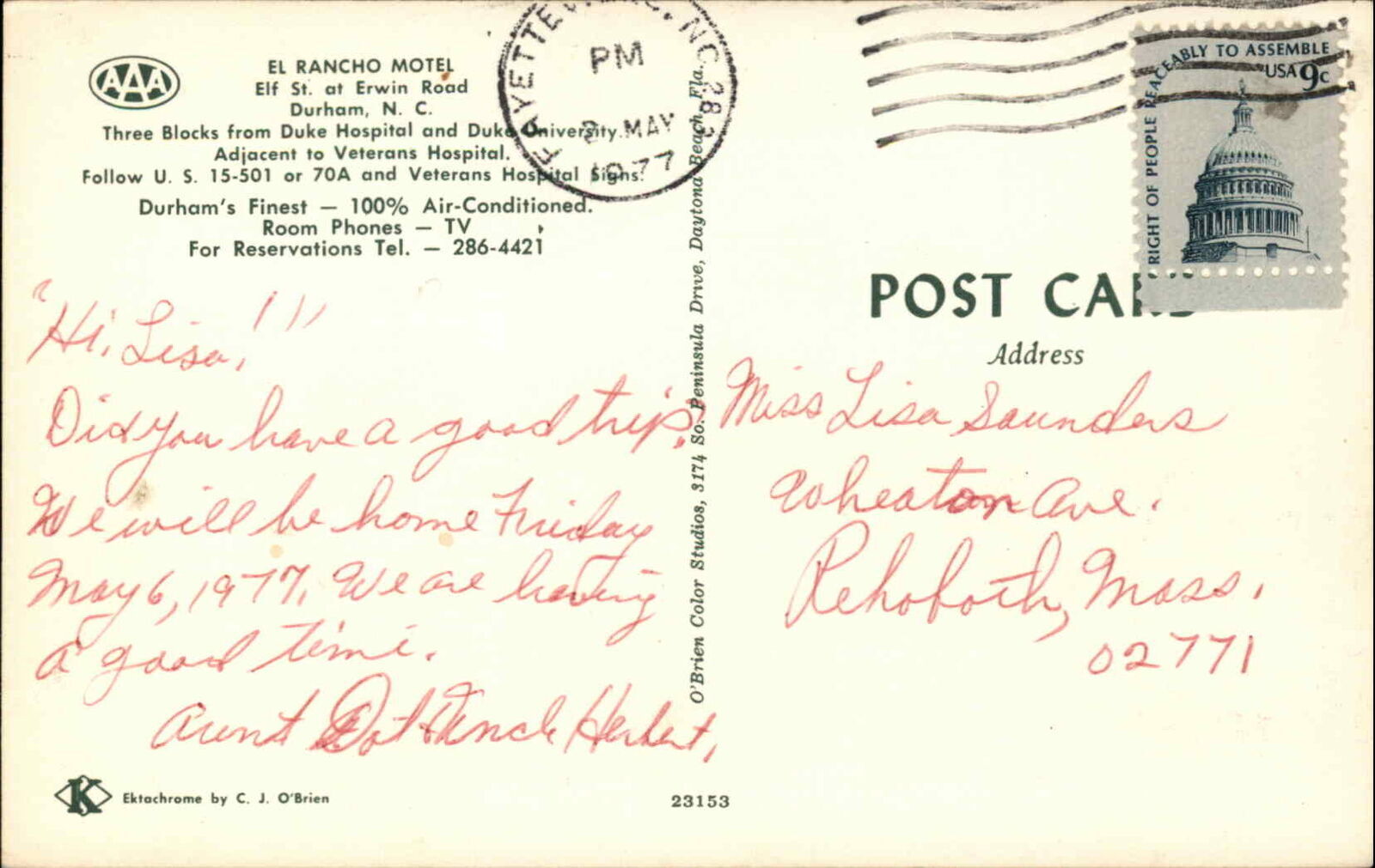 Durham North Carolina NC El Rancho Motel Cars c1950s-60s Postcard ...