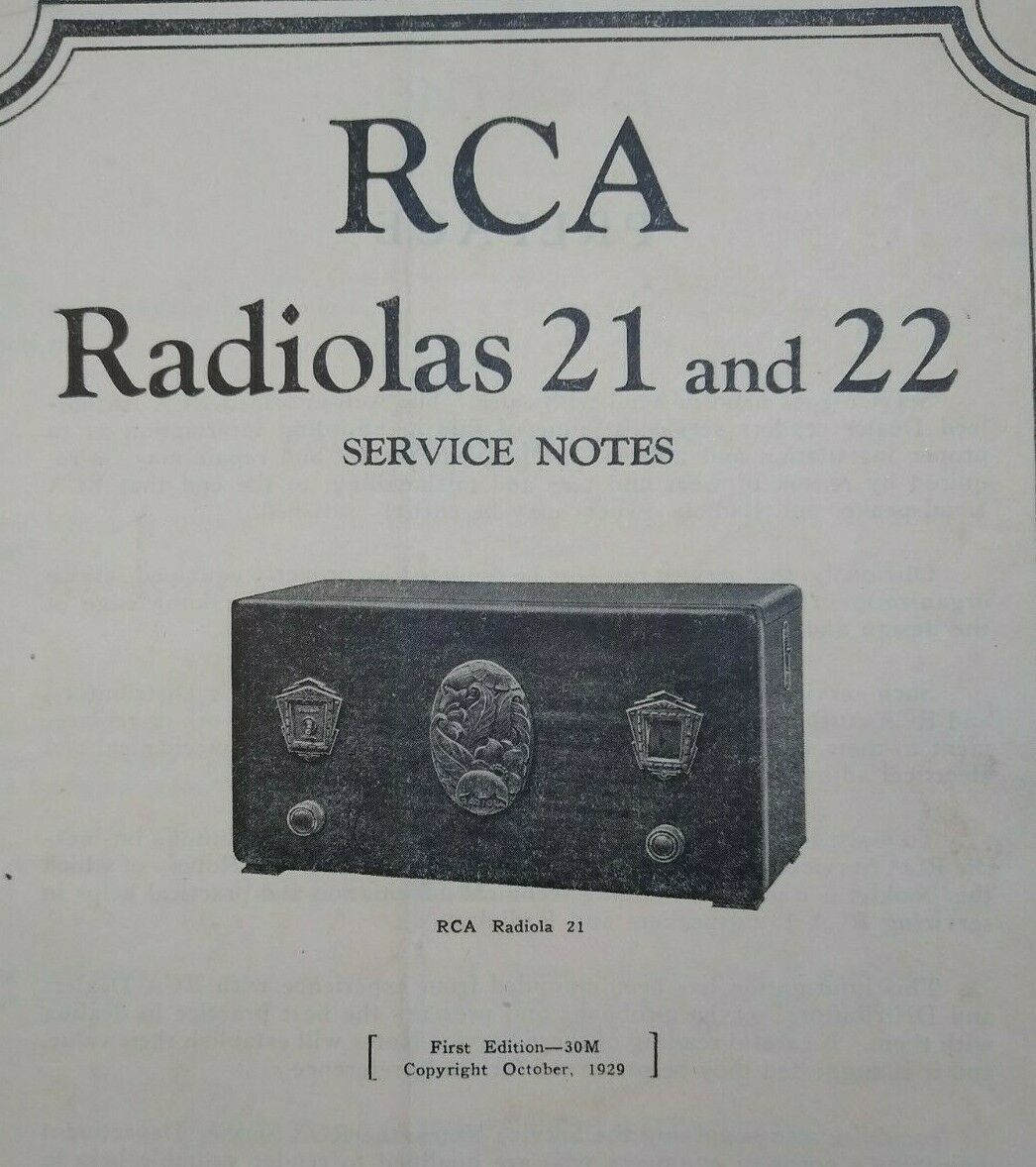 RCA Radiolas 21 and 22 Vintage Original Service Notes Manual Radio ...