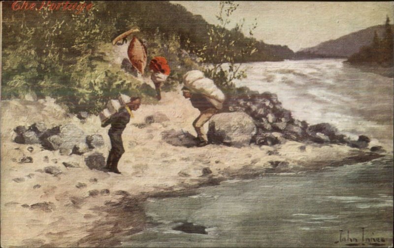 John Innes - Cowboy Art River Scene Canoes THE PORTAGE c1910 Postcard ...