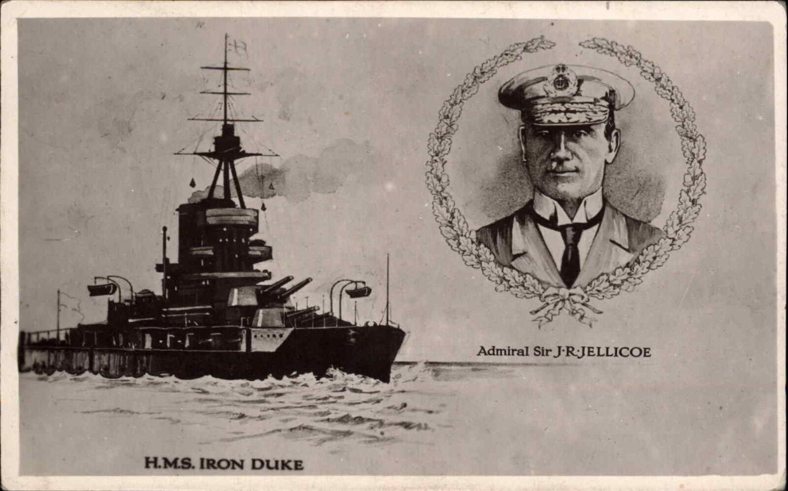 WWI British Navy RPPC BATTLESHIP HMS Iron Duke Admiral Sir JR Jellicoe ...