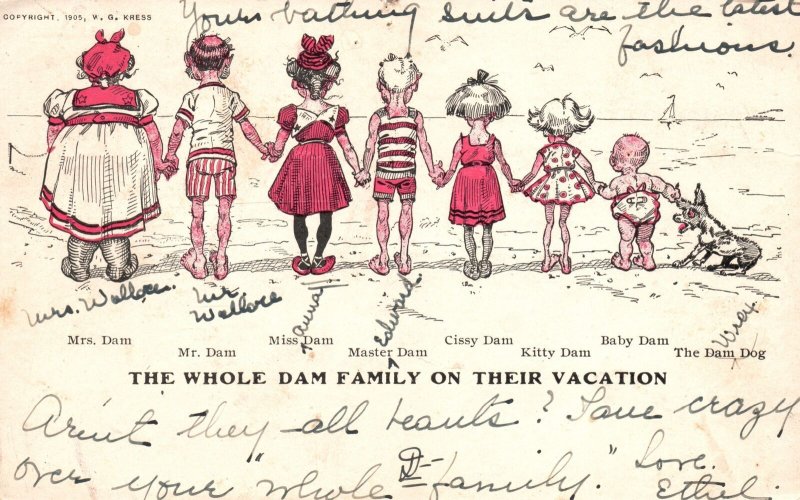 Vintage Postcard 1910 The Whole Dam Family On Their Vacation Mrs. Dam ...