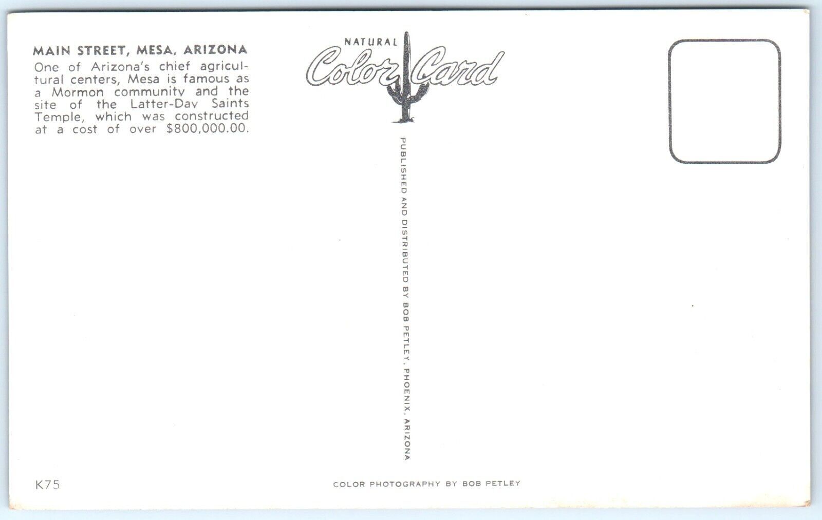 1950s Mesa, Ariz. Main St Cars Chrome Photo Street View Postcard Mormon ...